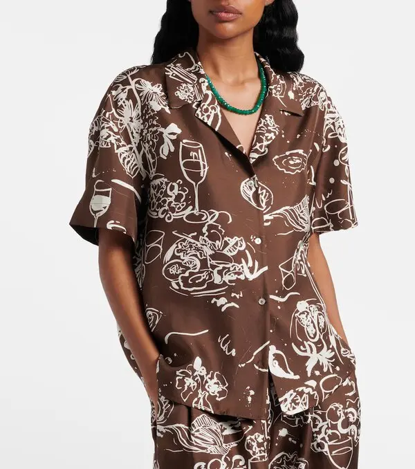 Asceno Prague Printed Silk Twill Bowling Shirt