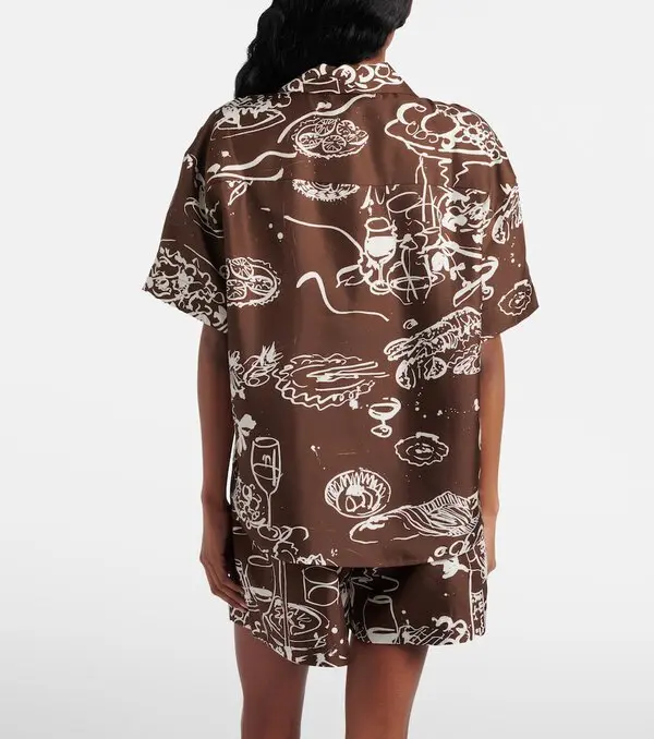 Asceno Prague Printed Silk Twill Bowling Shirt
