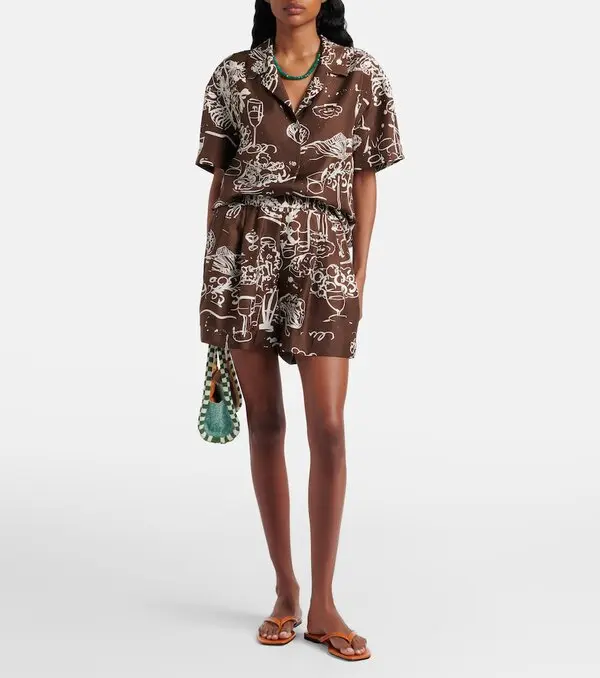 Asceno Prague Printed Silk Twill Bowling Shirt