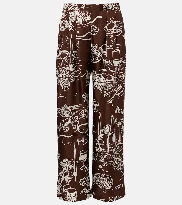 Asceno Isola Printed Silk Twill Wide-leg Pants - Brown