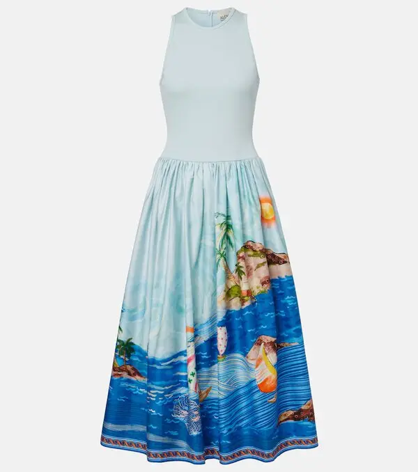 ALEMAIS Alémais Printed Cotton Midi Dress - Blue