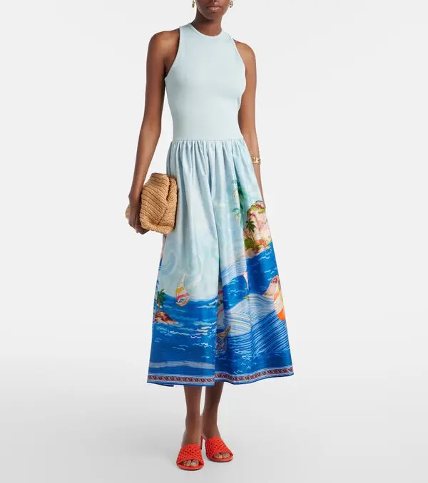 ALEMAIS Printed Cotton Midi Dress