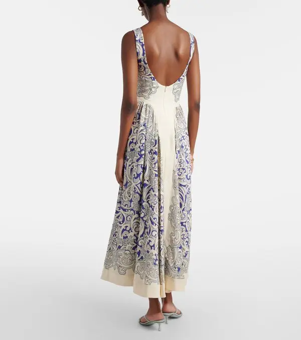 ALEMAIS Printed Linen-blend Midi Dress