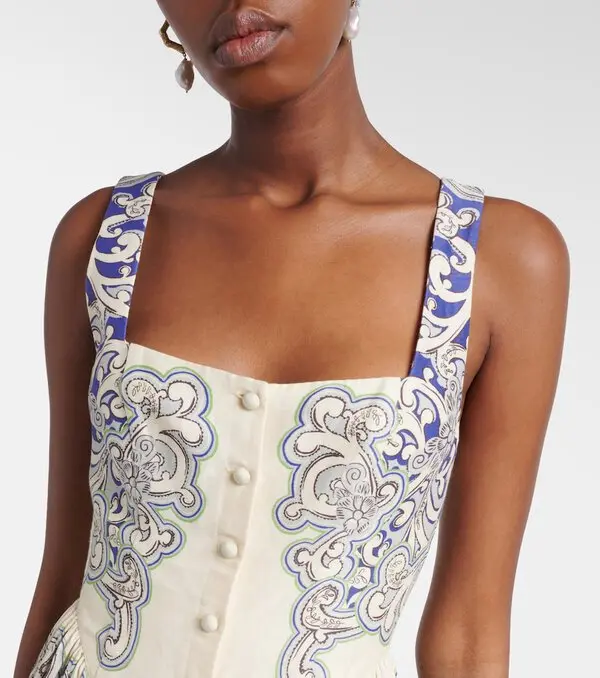 ALEMAIS Printed Linen-blend Midi Dress