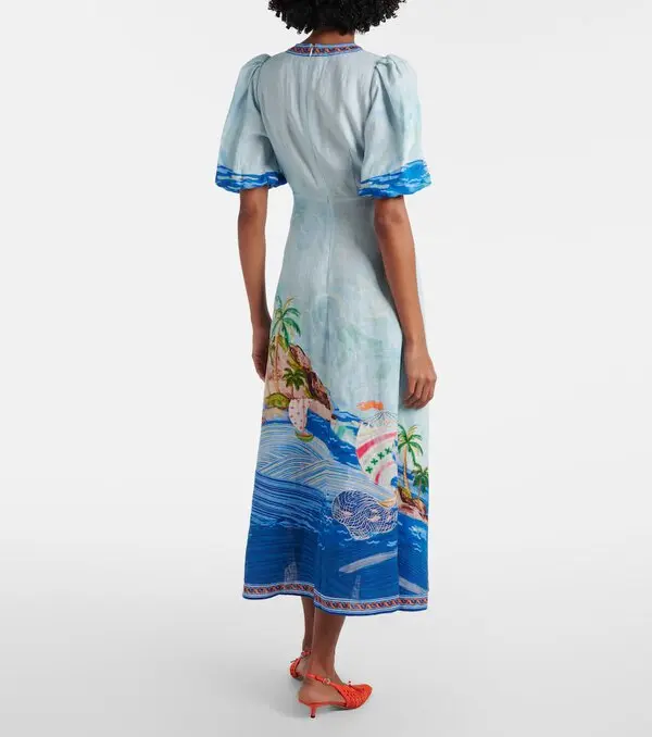 ALEMAIS Alémais Printed Linen Midi Dress