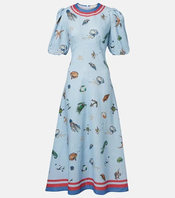 ALEMAIS Printed Linen Midi Dress - Multicoloured