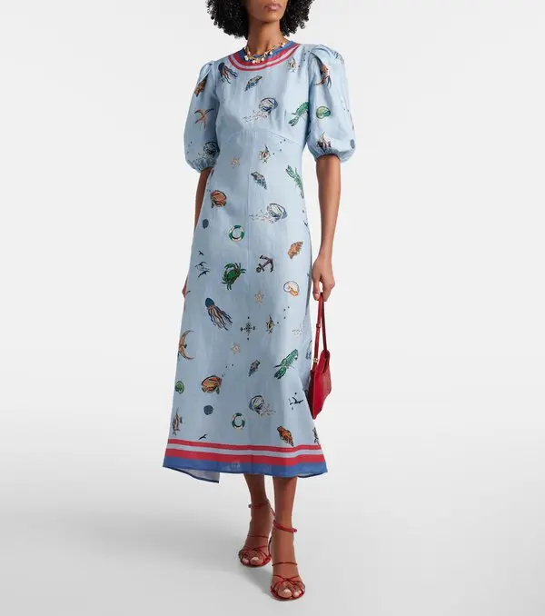 ALEMAIS Printed Linen Midi Dress - Multicoloured