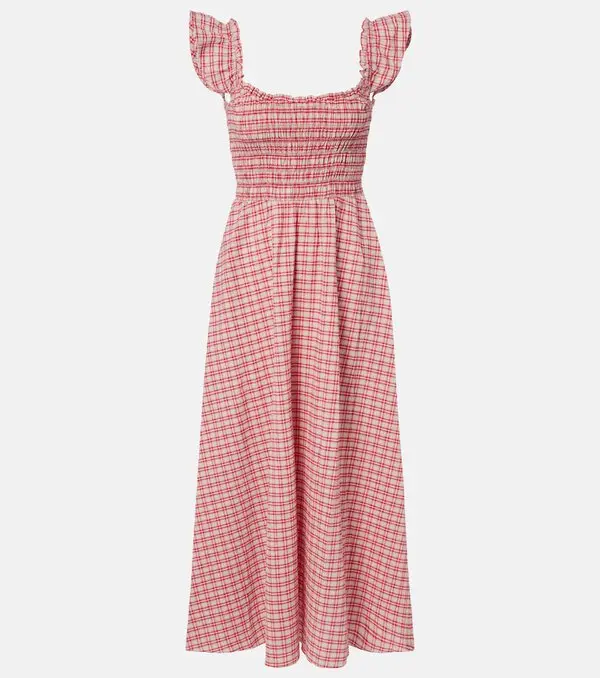 Faithfull The Brand Eudora Checked Cotton Midi Dress - Red