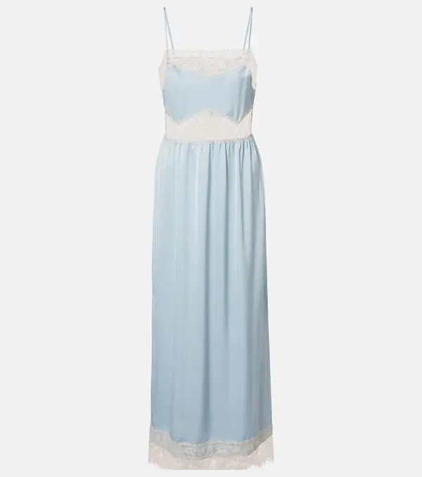 Faithfull The Brand Morris Lace-trimmed Satin Midi Dress - Blue