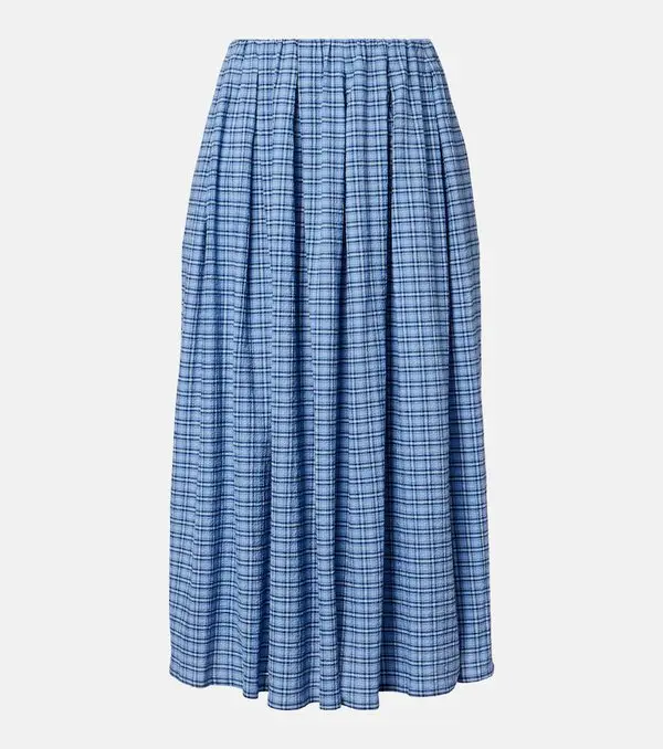 Faithfull The Brand Agora Checked Cotton Midi Skirt - Blue