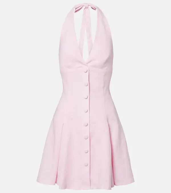 Faithfull The Brand Murano Halterneck Linen Minidress - Pink
