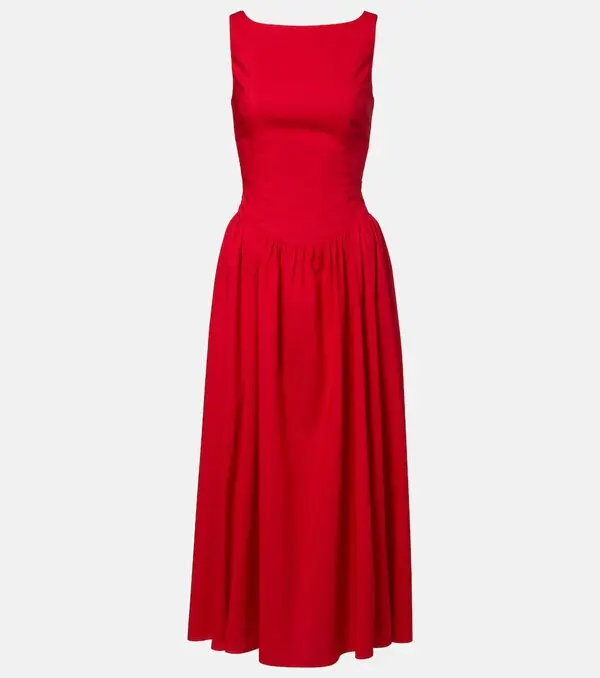 Faithfull The Brand Prali Cotton Midi Dress - Red