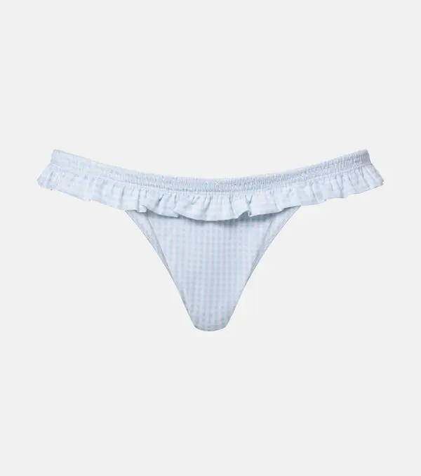 Faithfull The Brand Esterel Ruffled Gingham Bikini Bottoms - Blue