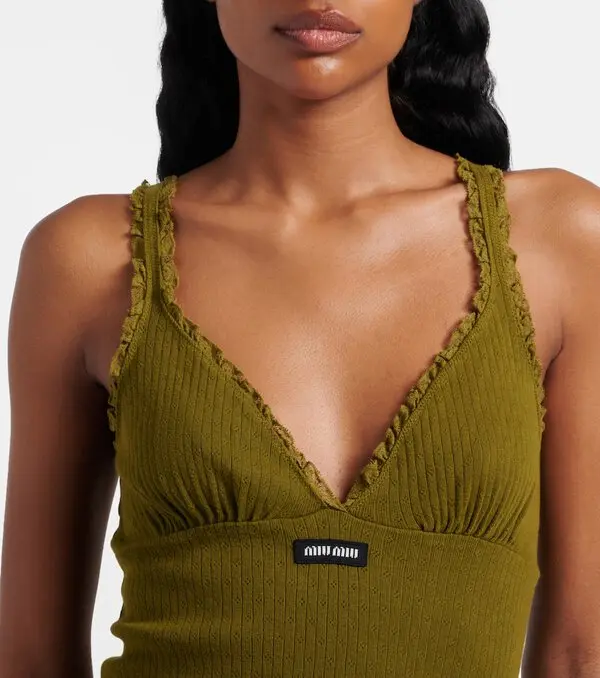 Miu Miu Lace-trimmed Pointelle Cotton Minidress