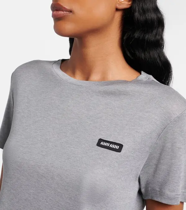 Miu Miu Lace-trimmed Silk Jersey Crop Top