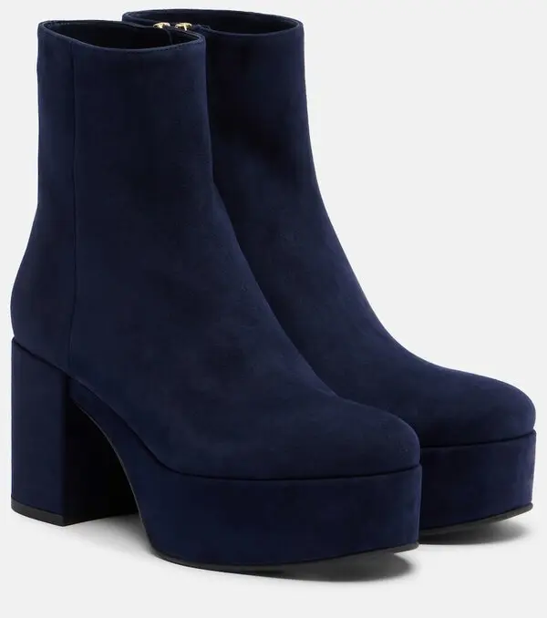 GIANVITO ROSSI Sally Suede Platform Ankle Boots - Blue