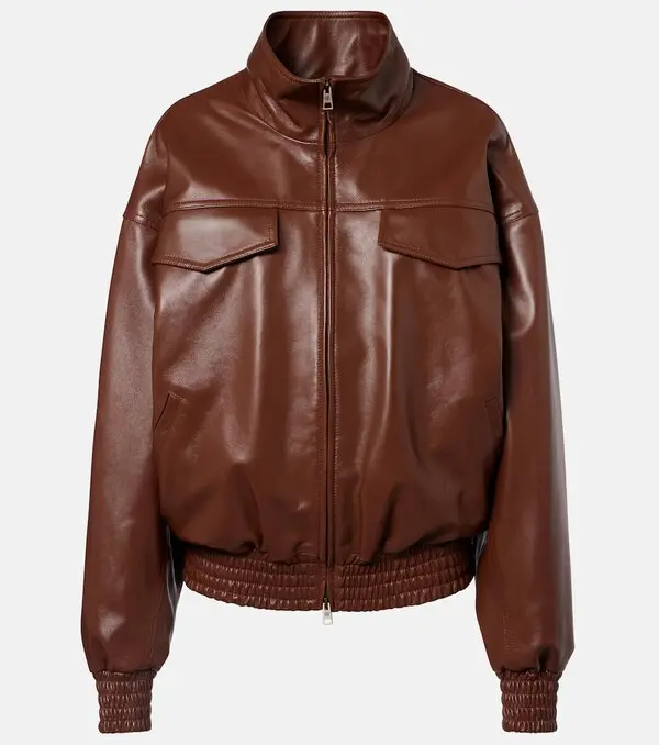 Balenciaga Cropped Oversized Leather Jacket - Brown