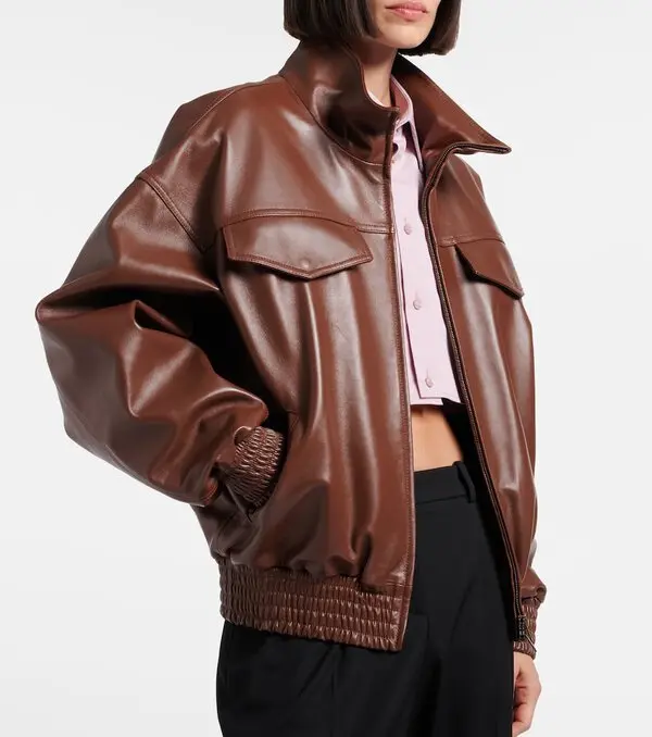 Balenciaga Cropped Oversized Leather Jacket - Brown