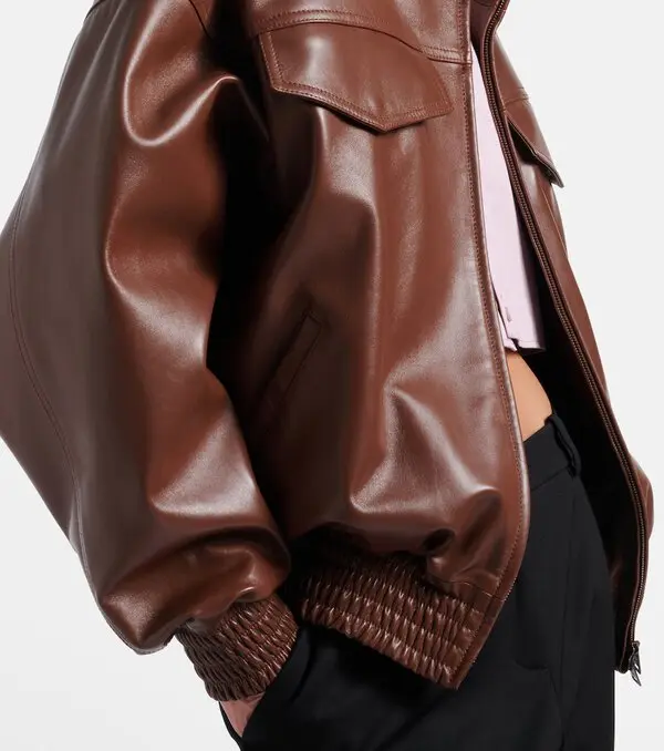 Balenciaga Cropped Oversized Leather Jacket - Brown