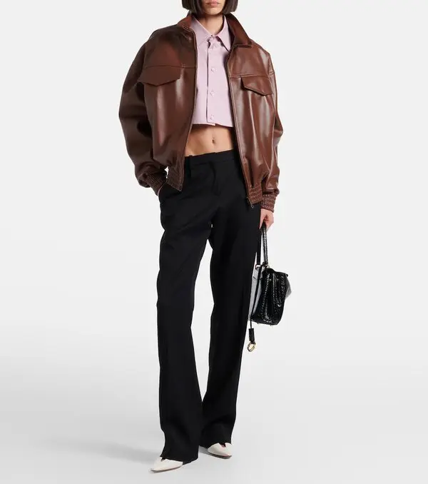 Balenciaga Cropped Oversized Leather Jacket - Brown