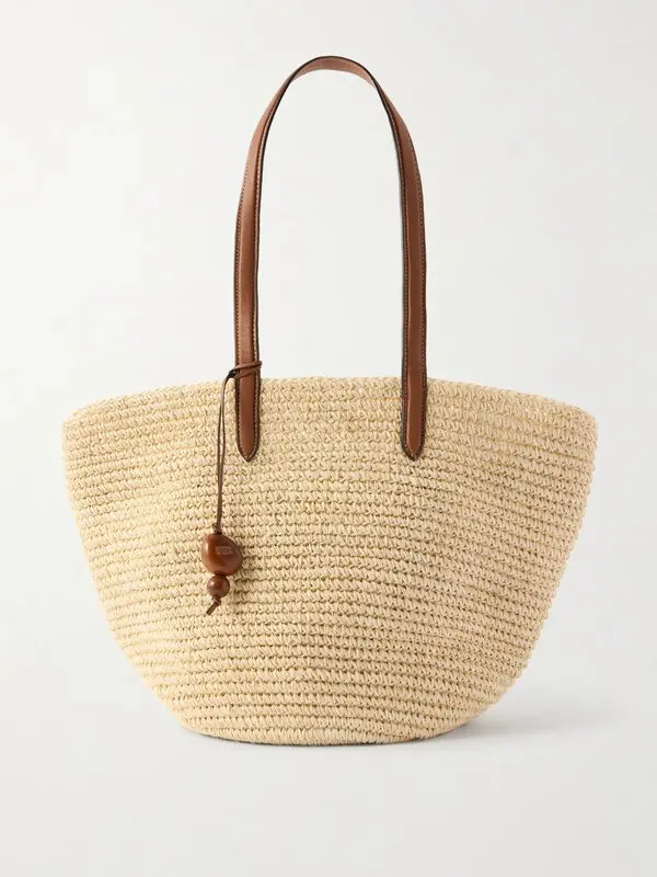 HUNTING SEASON Market Leather-trimmed Woven Fique Tote - Neutrals
