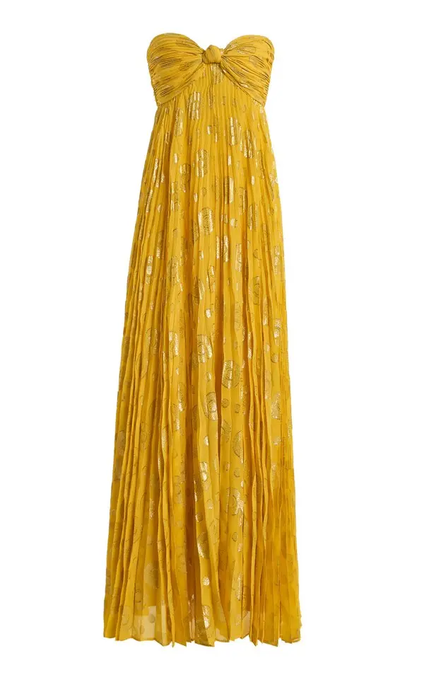 Alexis Soleil Knotted Fil Coupé Gown - Gold