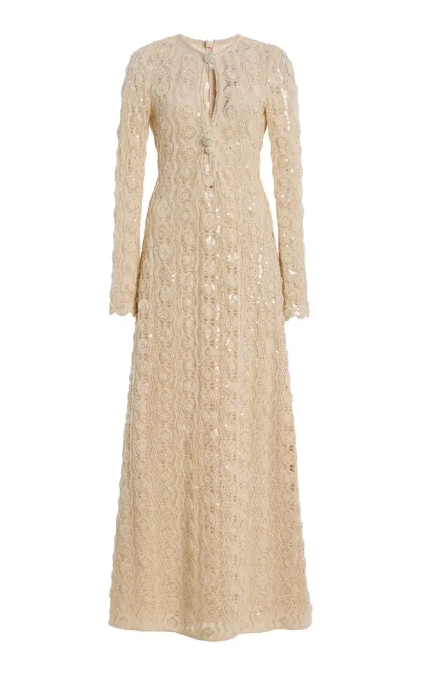 Alexis Niccola Beaded Macrame Maxi Dress - Neutral