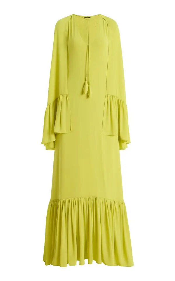 Alexis Francina Crepe Cape Dress - Lime Green