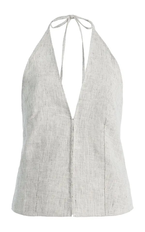 DEIJI STUDIOS Close Striped Linen Halter Top - White