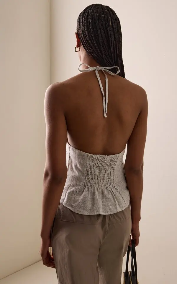 DEIJI STUDIOS Close Striped Linen Halter Top - White