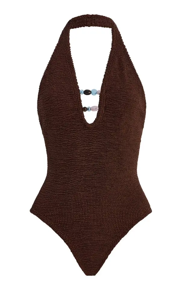 Hunza G Adriana Beaded One-piece Swimsuit - Brown