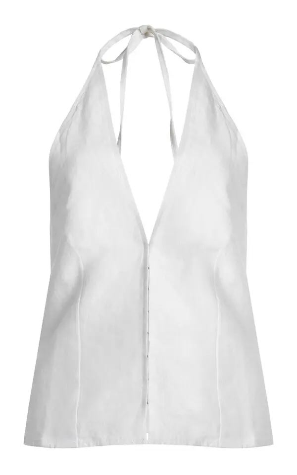 DEIJI STUDIOS Close Linen Halter Top - White