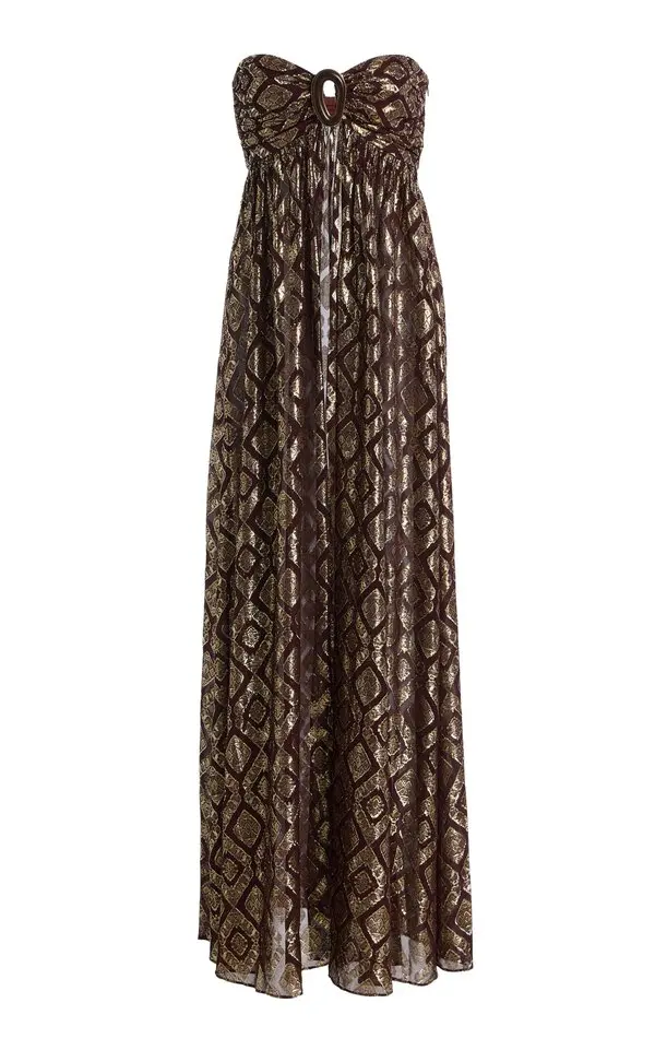 Alexis Izza Strapless Metallic Jacquard Top - Brown
