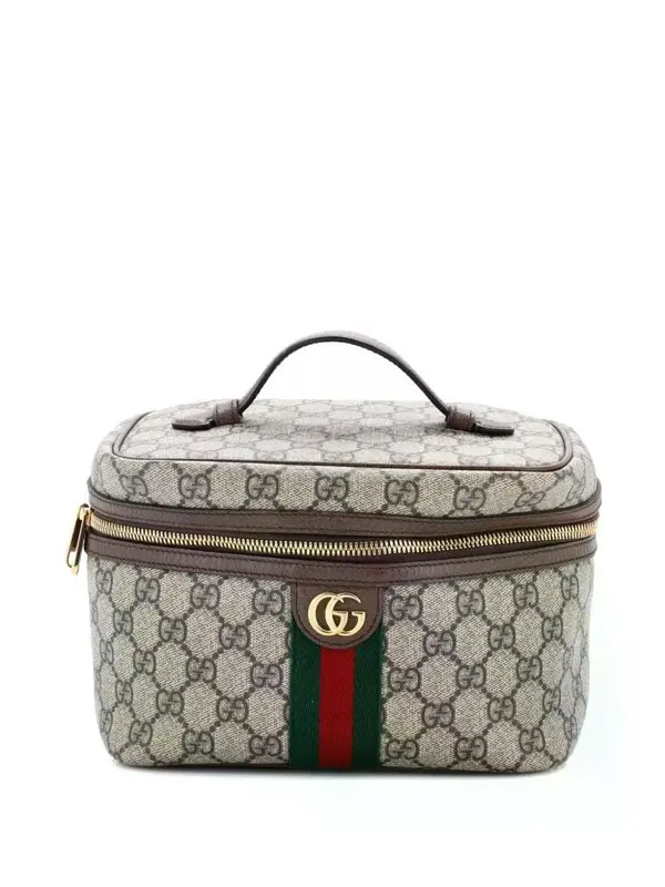 Gucci Ophidia Top Handle Cosmetic Case Gg Coated Canvas Small Pouch - Brown