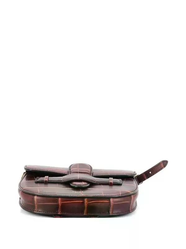 Celine Symmetrical Shoulder Bag Crocodile Embossed Leather Mini Belt Bag - Brown