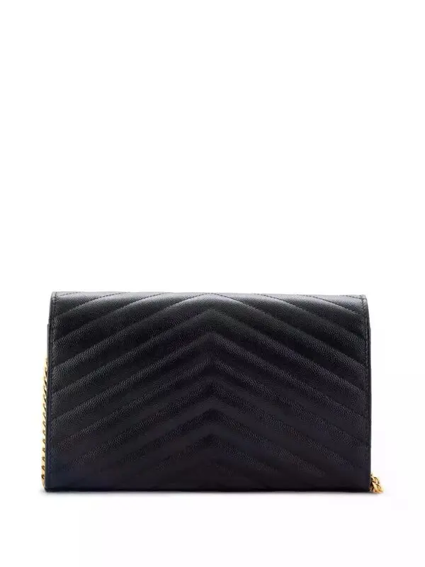 Saint Laurent Classic Monogram Wallet On Chain Matelasse Chevron Leather Medium Crossbody Bag - Black