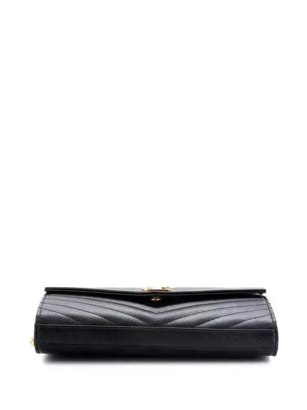 Saint Laurent Classic Monogram Wallet On Chain Matelasse Chevron Leather Medium Crossbody Bag - Black
