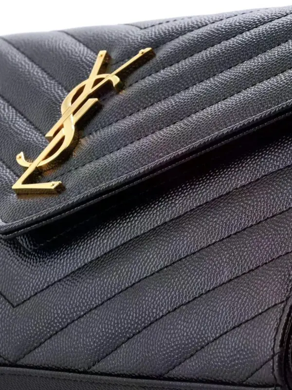Saint Laurent Classic Monogram Wallet On Chain Matelasse Chevron Leather Medium Crossbody Bag - Black