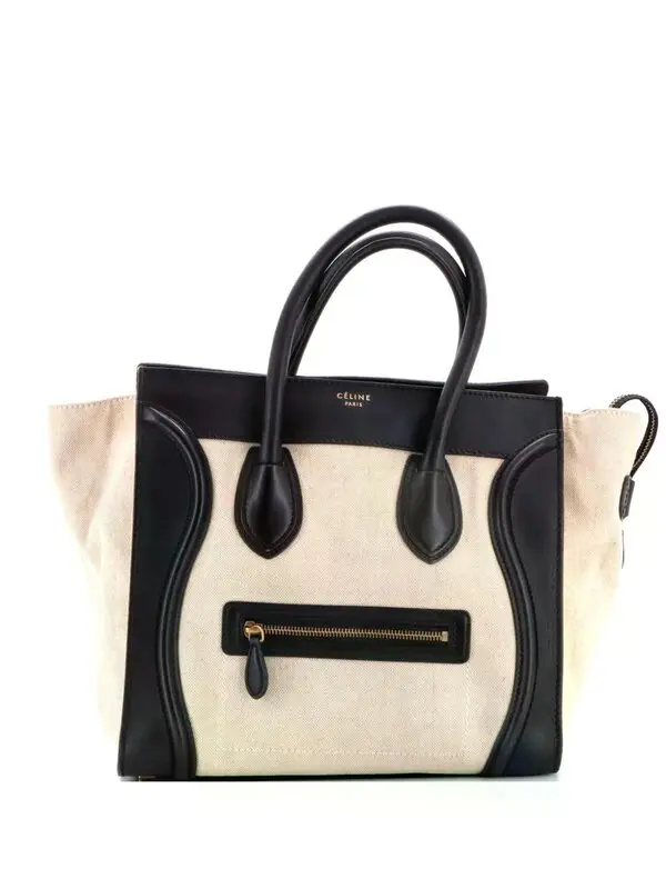 Celine Luggage Bag Canvas And Leather Mini Satchel - Black