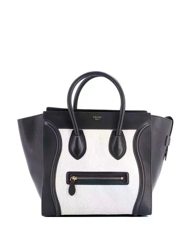 Celine Bicolor Luggage Bag Leather Mini Satchel - Black