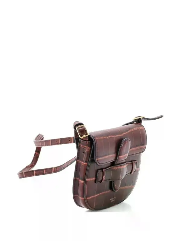 Celine Symmetrical Shoulder Bag Crocodile Embossed Mini Belt Bag - Brown
