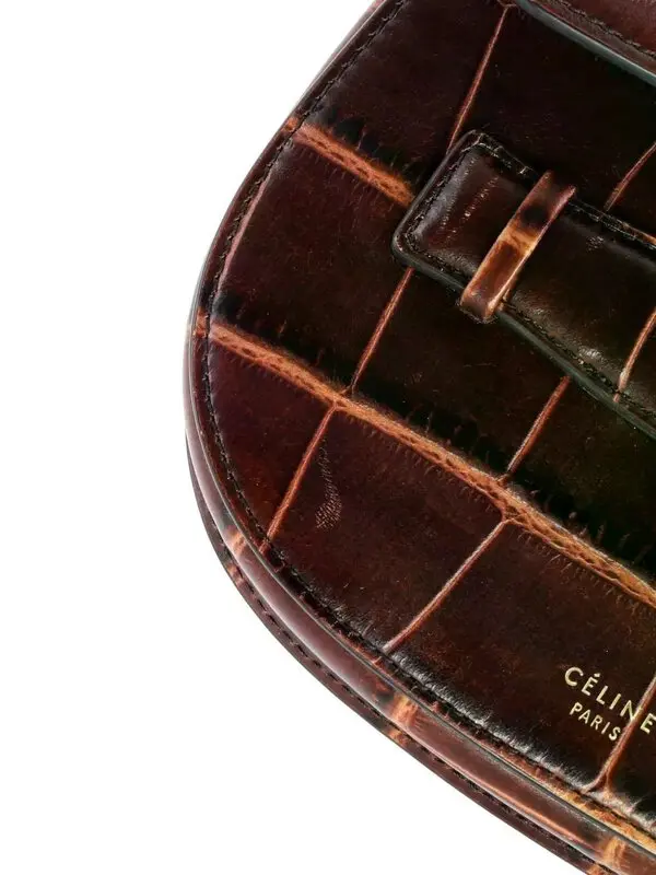 Celine Symmetrical Shoulder Bag Crocodile Embossed Mini Belt Bag - Brown