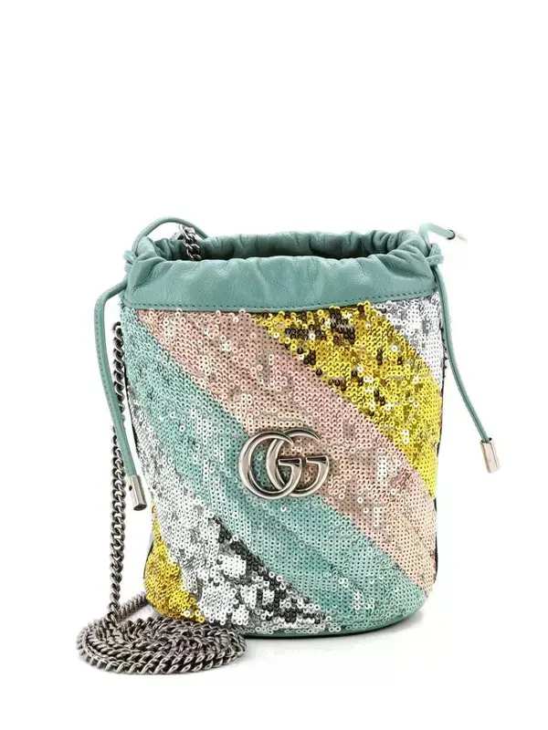 Gucci Gg Marmont Sequined Mini Bucket Bag - Blue