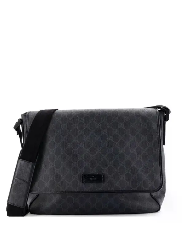 Gucci Flap Messenger Bag Gg Coated Canvas Medium Crossbody Bag - Black