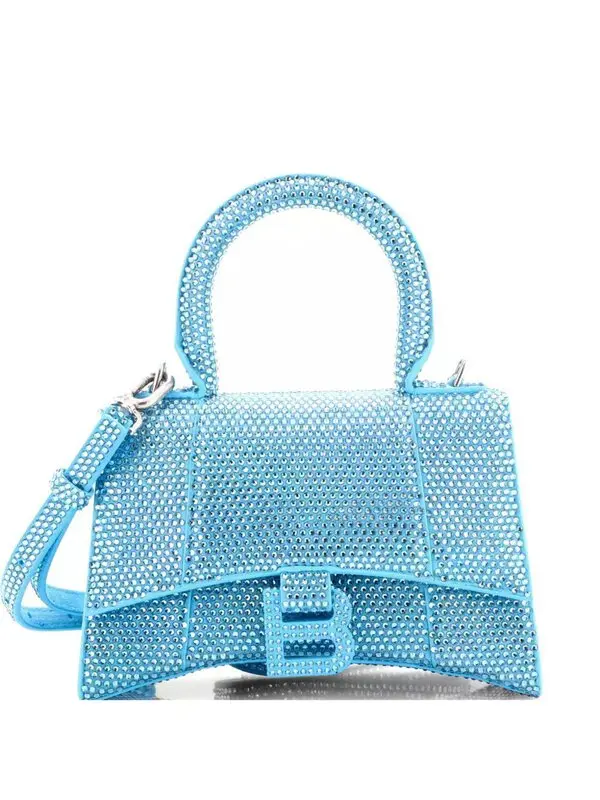 Balenciaga Hourglass Top Handle Xs Bag With Crystals - Blue