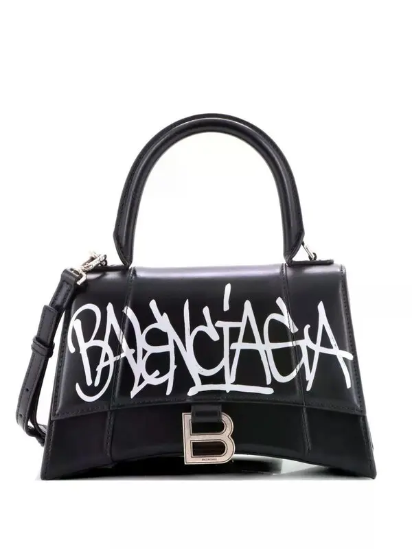 Balenciaga Graffiti Hourglass Top Handle Satchel - Black