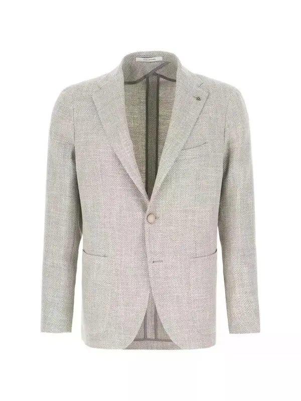 Tagliatore Herringbone Button Jacket - Grey