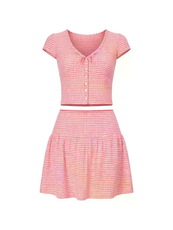 REFORMATION Dorothea Gingham Two-piece Skirt Set - Pink