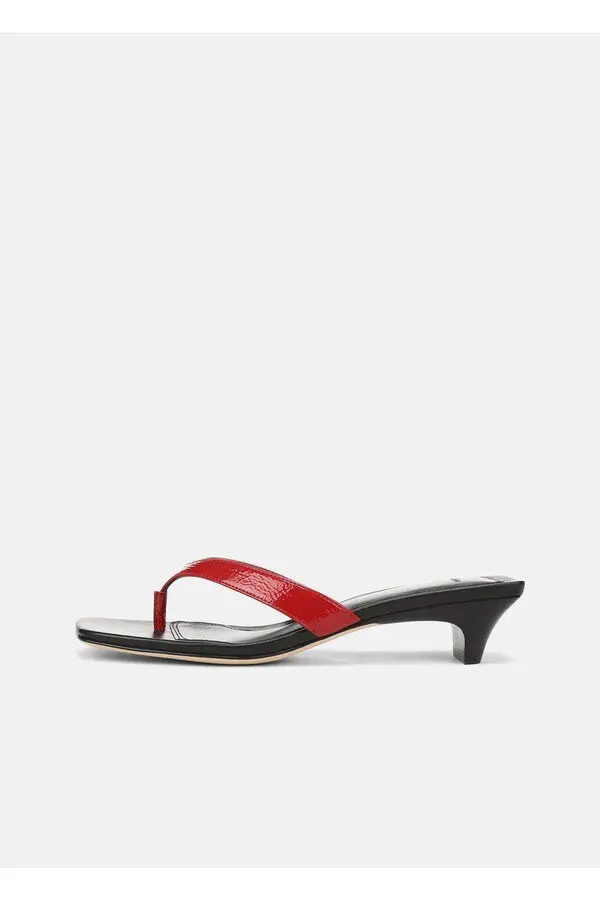 Vince Patent Leather Heeled Thong Sandal - Red