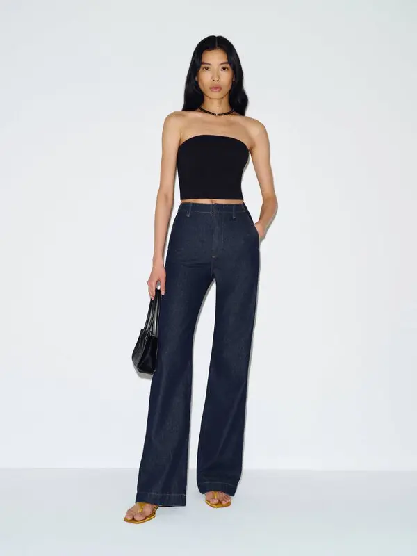 REFORMATION Graycen High Rise Denim Trouser Pant - Blue
